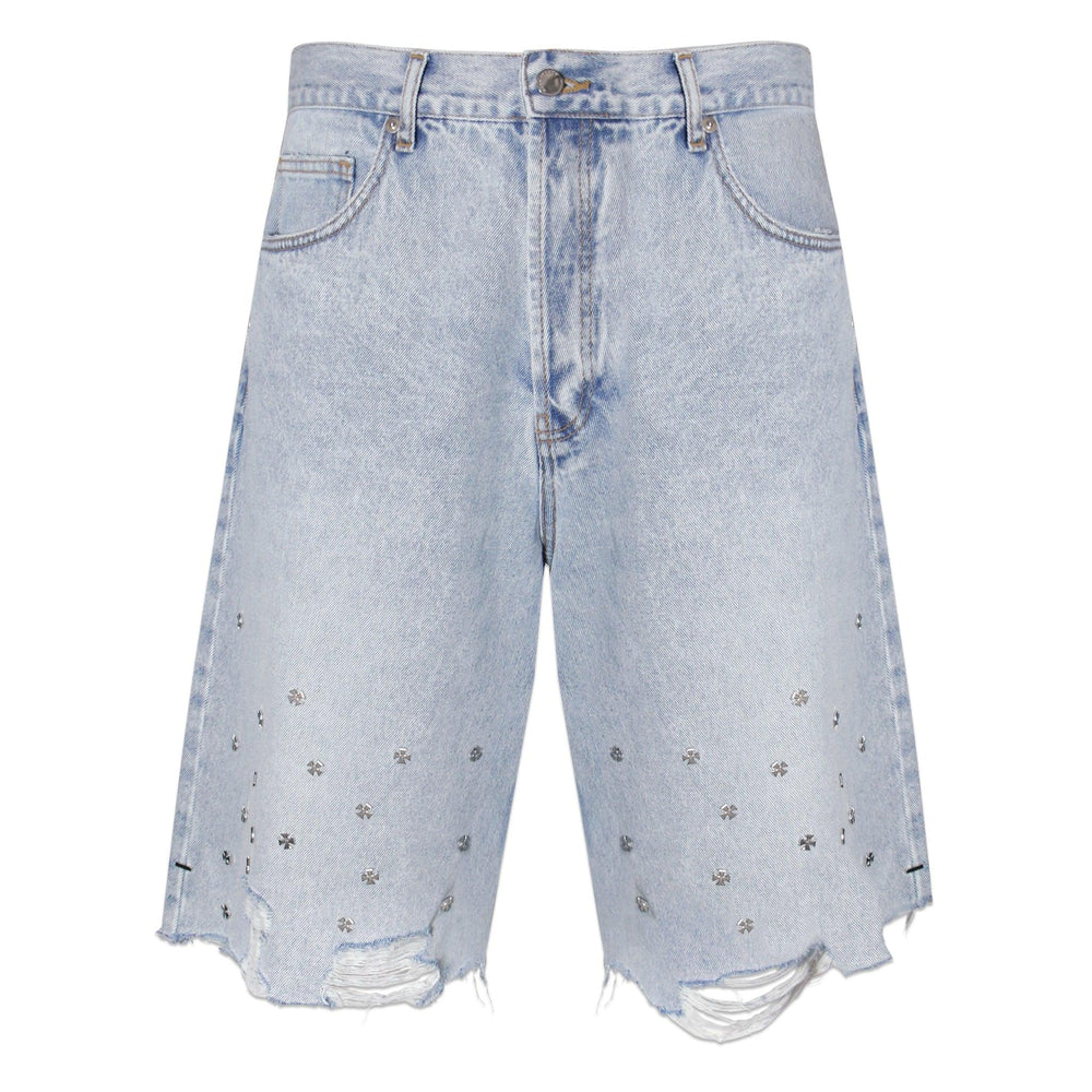 ASKYURSELF (アスクユアセルフ)商品ページ - Cross Pin Baggy Jeans Shorts - Washed-Blue ...